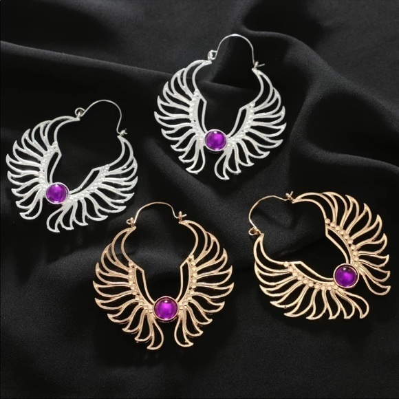 Jewelry | New Vintage Gold Silver Color Hollow Wings Purple | Poshmark